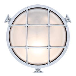 Large Round Bulkhead Light In Brass Or Chrome Finish