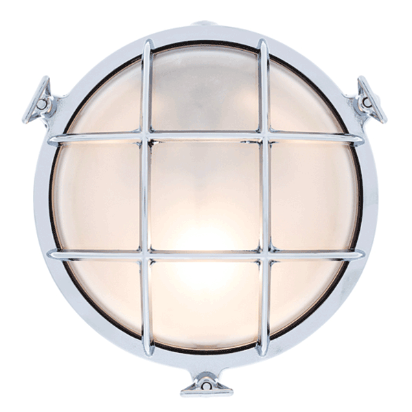 Large Round Bulkhead Light In Brass Or Chrome Finish